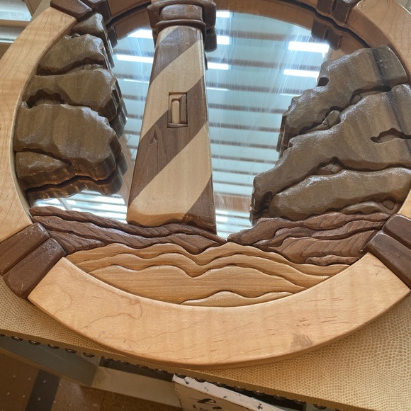 Wall Decor | Wood Hand Carved Lighthouse Mirror | Poshmark